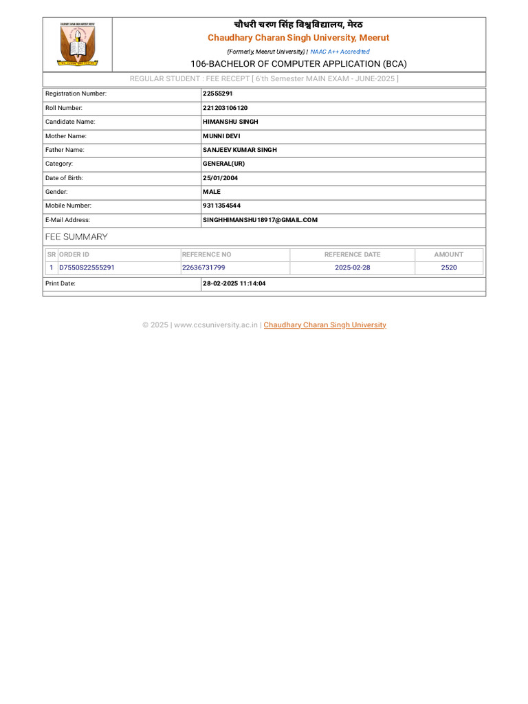Registration Fee Receipt | PDF