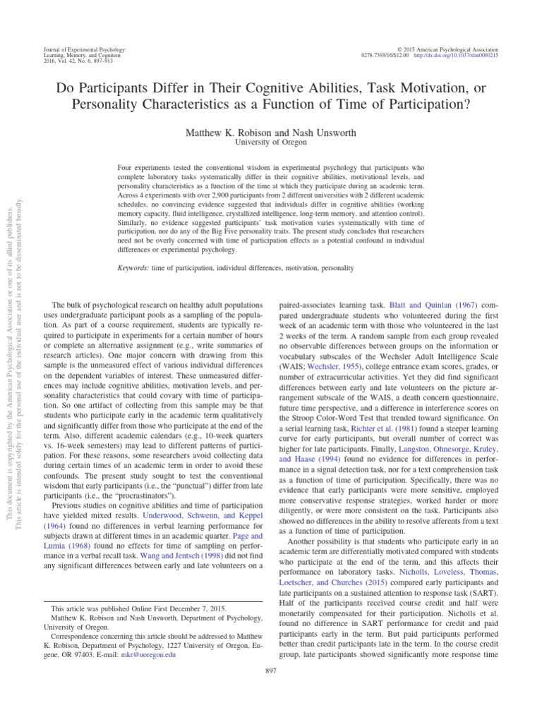 Robison&Unsworth (2016JEPLMC) | PDF | Wechsler Adult Intelligence Scale ...