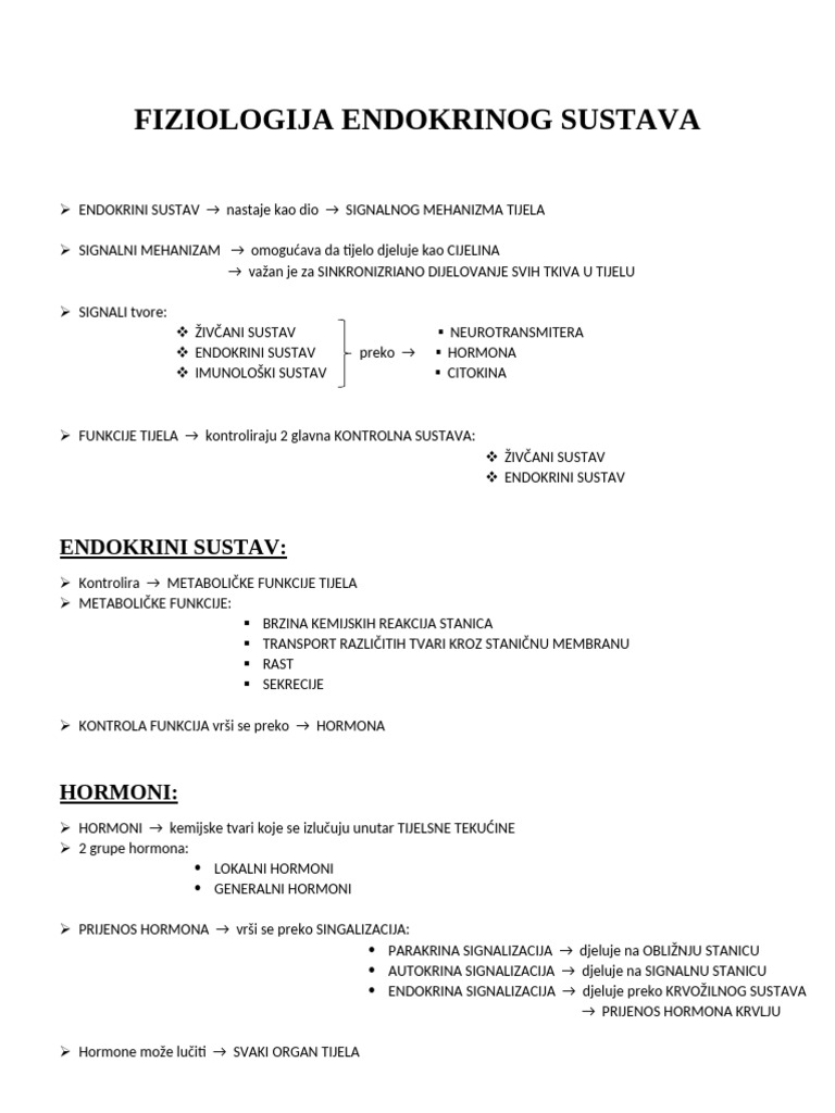 Fiziologija Endokrinog Sustava | PDF