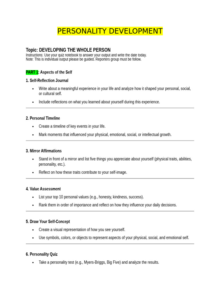 Personality Development Activity 2 | PDF | Thought | Feeling