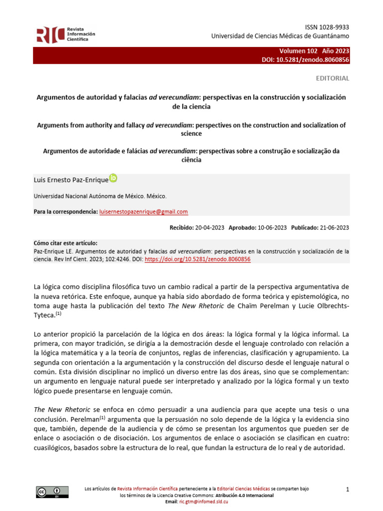 Argumentos de Autoridad y Falacias: Perspectivas en La Construcción y Socialización de La ...