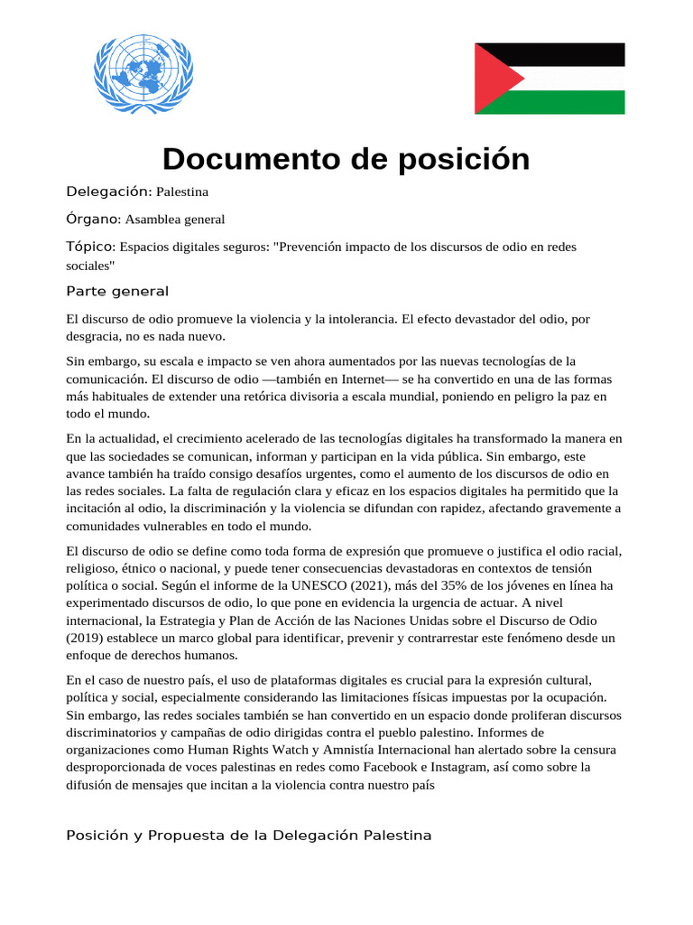 Documento de Posicion Palestina | PDF | El discurso del odio | Odio