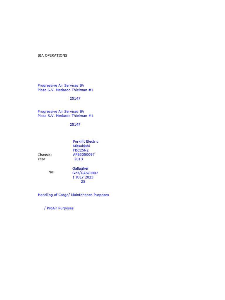 Application Mitsubishi FBC25N2 Forklift ProAir 30 April 2025 | PDF ...