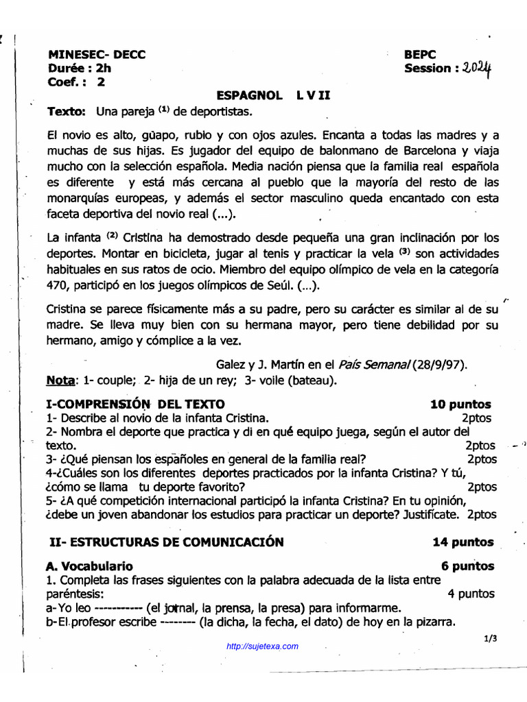 Bepec 2024 Espagnol Sujet Corrige | PDF