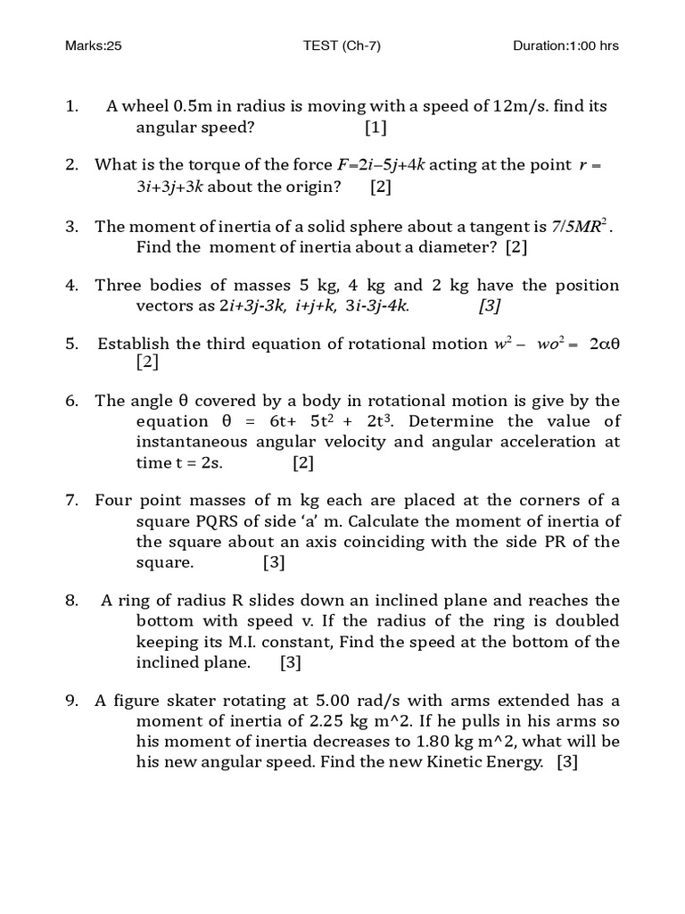 Rotational Motion Test Questions | PDF