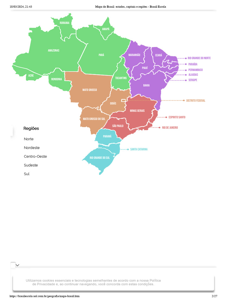 Mapa Do Brasil - Estados, Capitais e Regiões - Brasil Escola | PDF ...