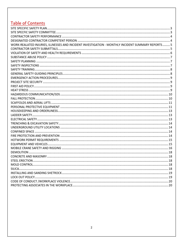 Site-Specific Safety Plan Overview | PDF | Occupational Safety And ...
