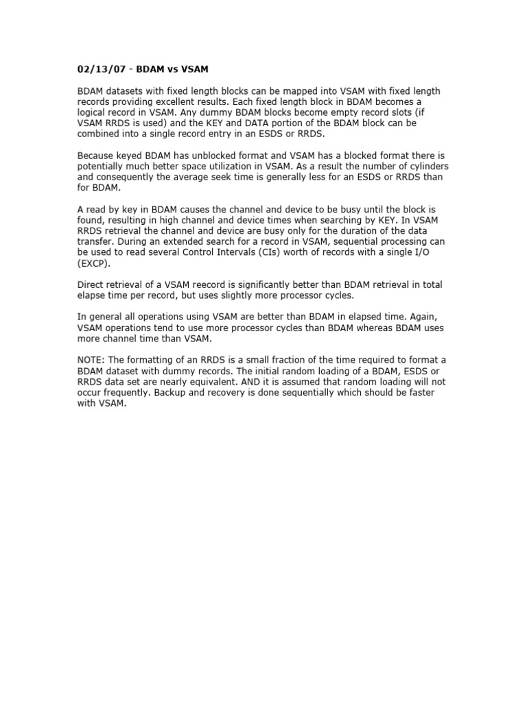 Bdam Vs Vsam | PDF