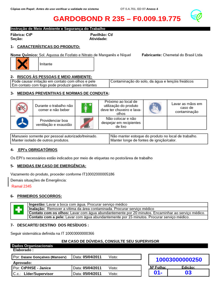 Gardobond R 235 - F000919775 | PDF | Desperdício