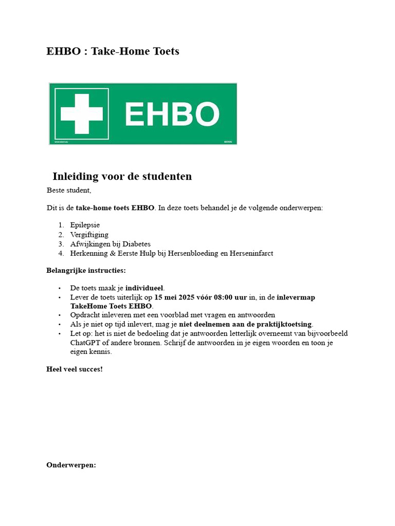 EHBO Takehome Toets | PDF