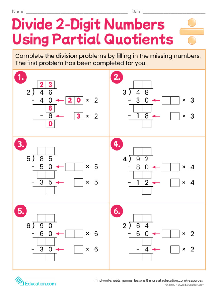 Divide 2 Digit Numbers Using Partial Quotients | PDF