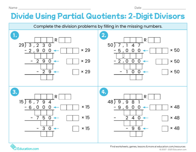 Divide Using Partial Quotients 2 Digit Divisors | PDF