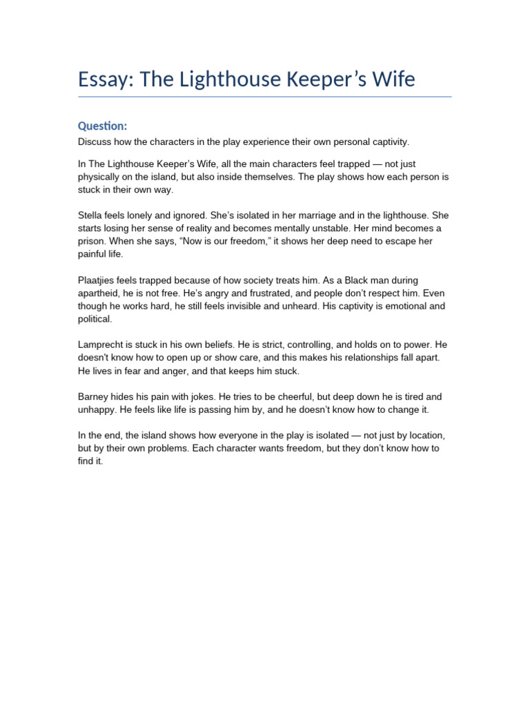 Captivity in The Lighthouse Keeper's Wife | PDF