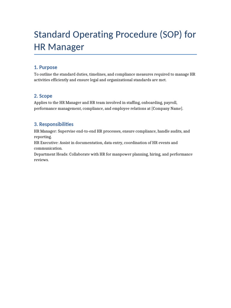 SOP HR Manager | PDF