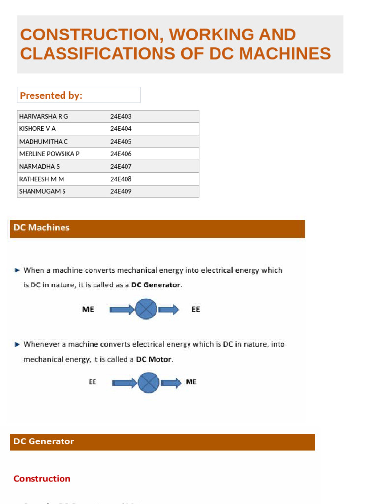 Construction, Working and Classifications of DC Machines | PDF