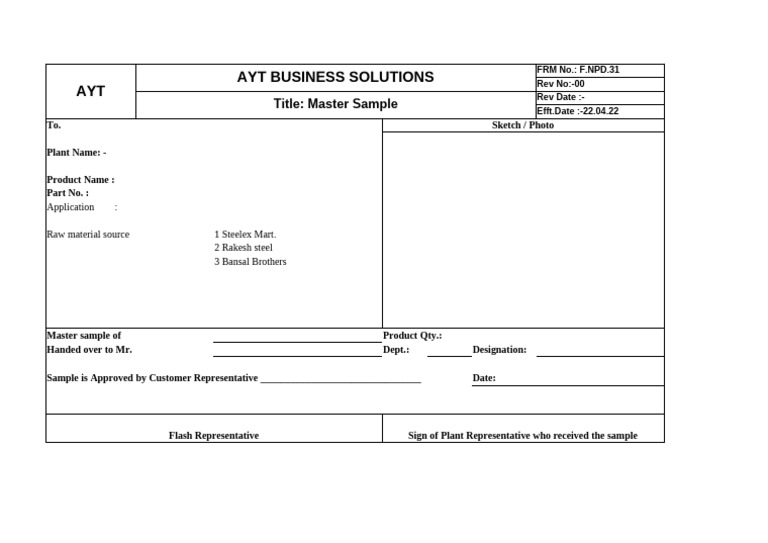 Master Sample Approval Document | PDF