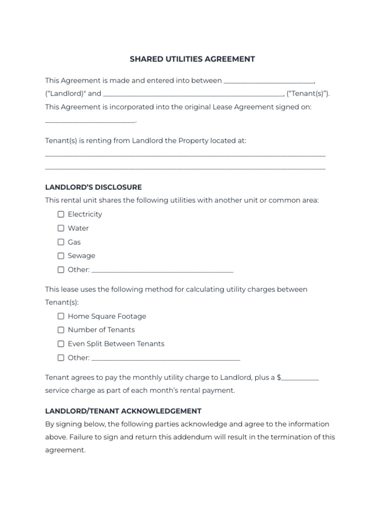 Shared Utilities Agreement Template | PDF
