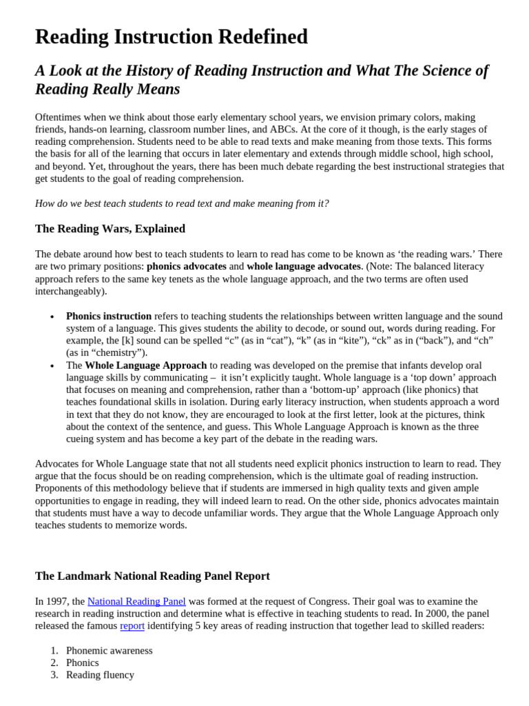 Reading Instruction Redefined | PDF | Phonics | Reading Comprehension