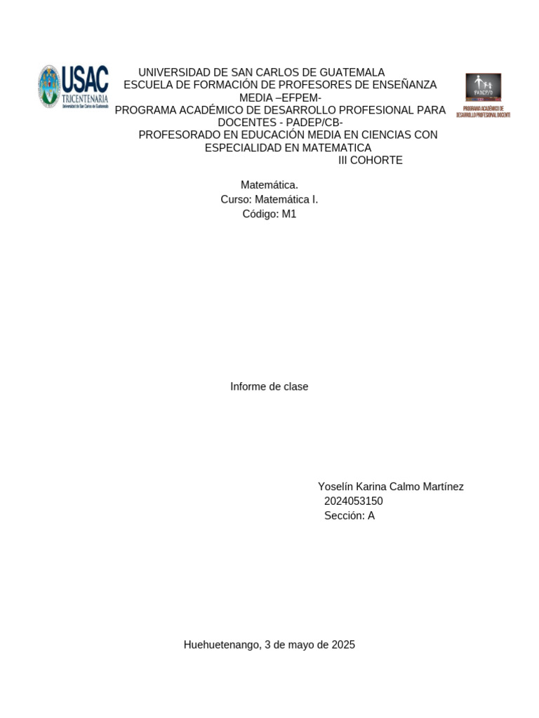 Guía - para - Informe - de - Clase. - MATE II IMPRIMIR | PDF | Maestros | Enseñando