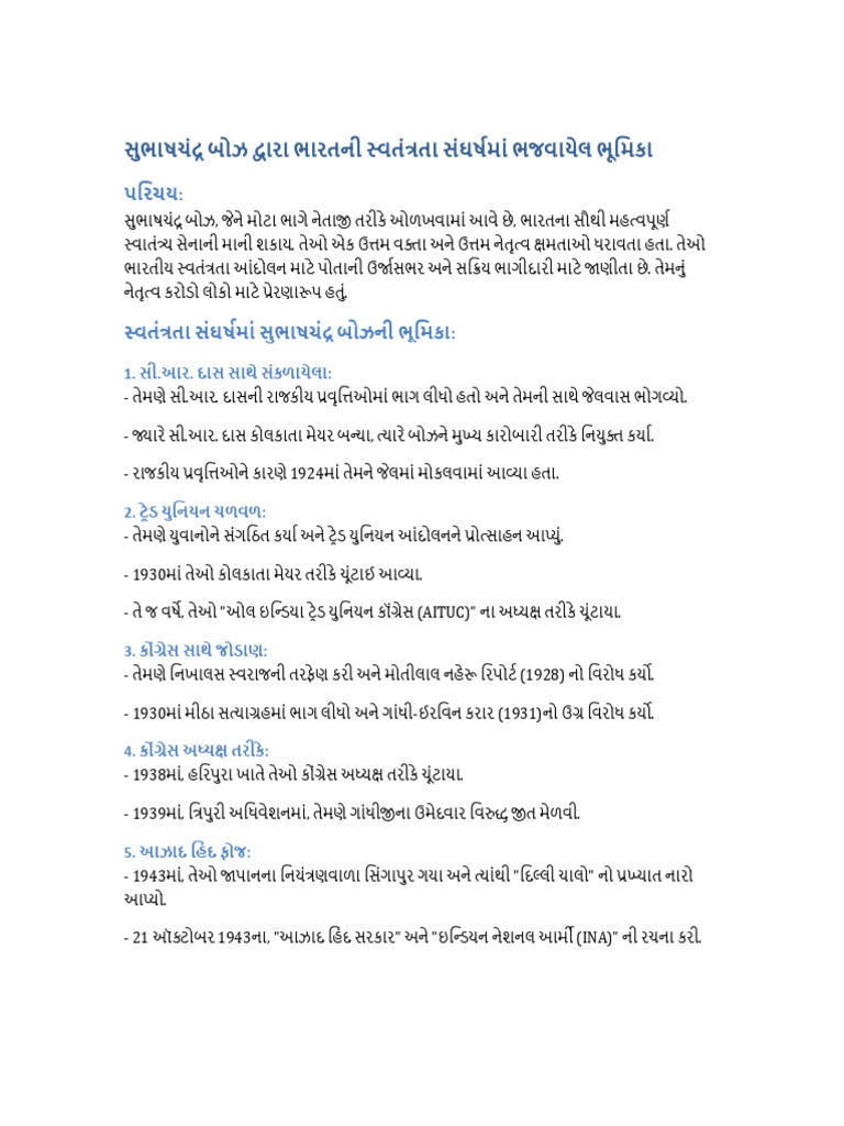 Subhash Chandra Bose Gujarati | PDF
