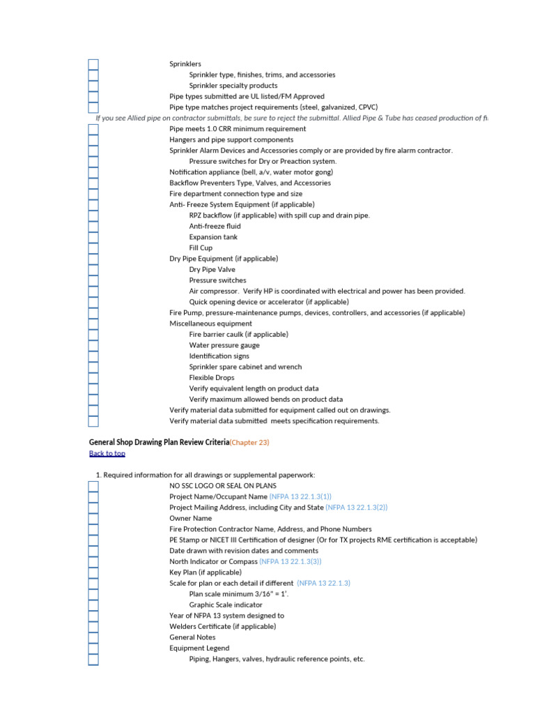Shop Drawing Checklist (v1.0) - Protected | PDF | Fire Sprinkler System ...