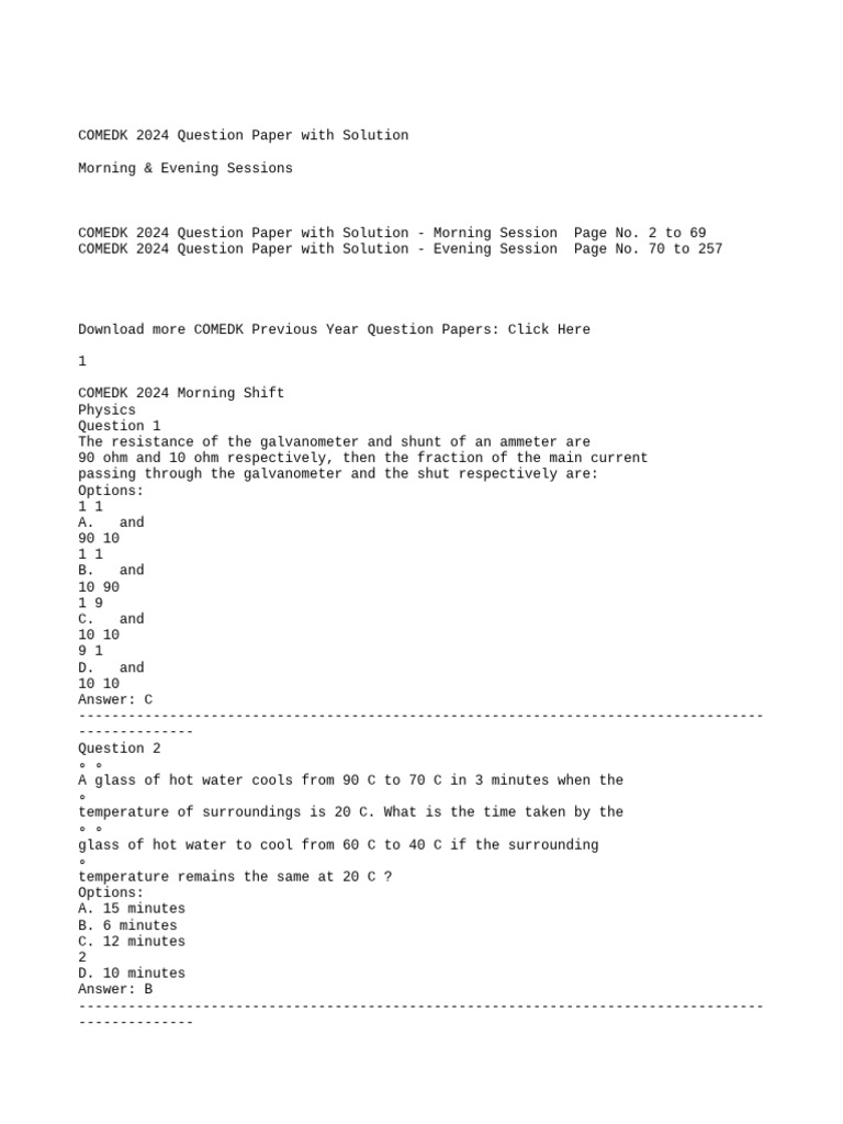 COMEDK 2024 Extracted Text | PDF | Physical Quantities | Physics
