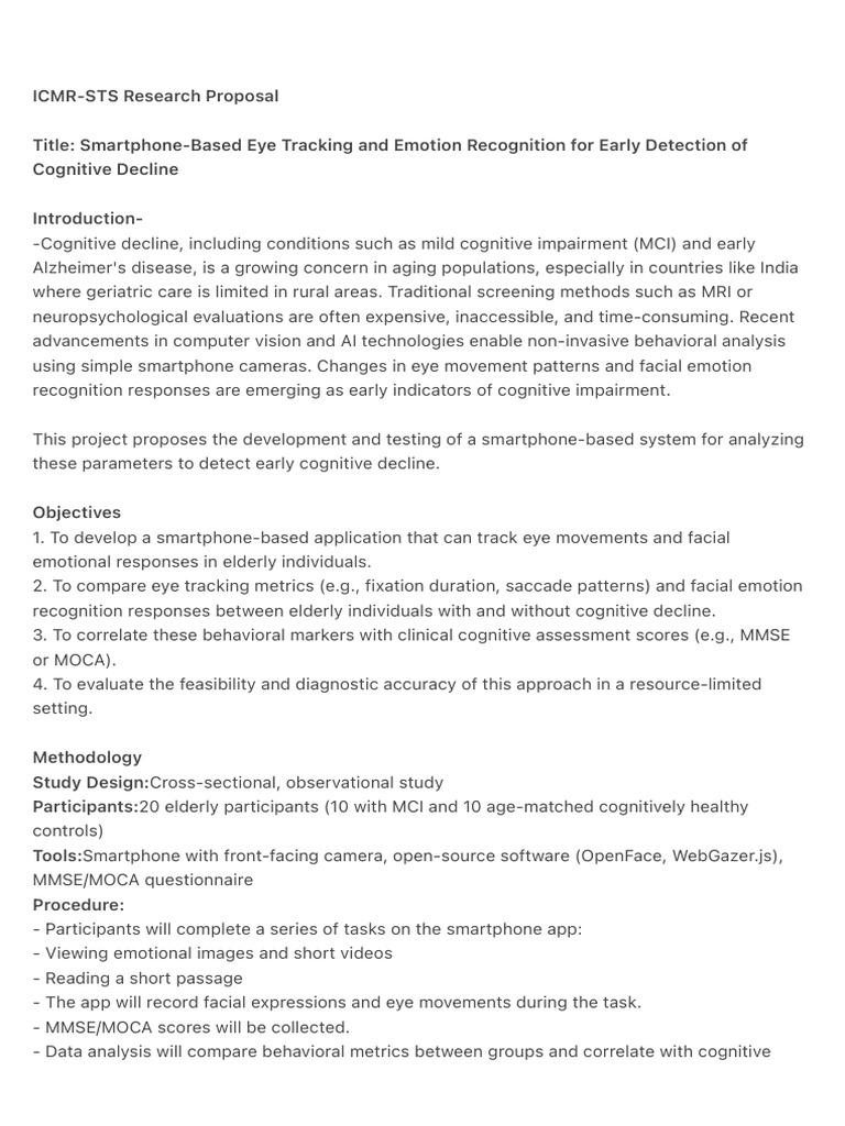 ICMR-STS Research Proposal | PDF | Dementia | Alzheimer's Disease