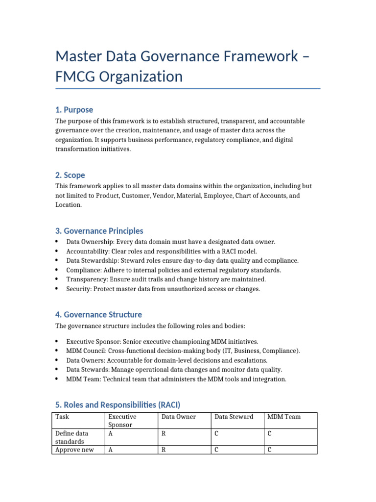 MDM Governance Framework FMCG-1 | PDF | Governance | Data Quality