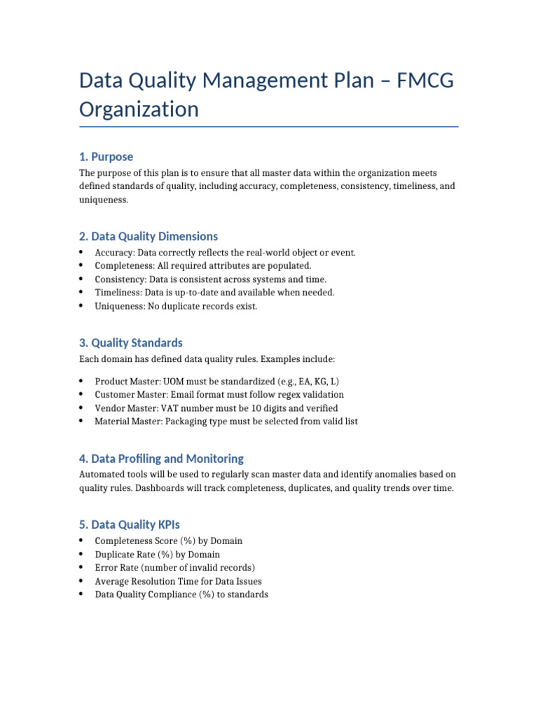 Data Quality Management Plan FMCG | PDF