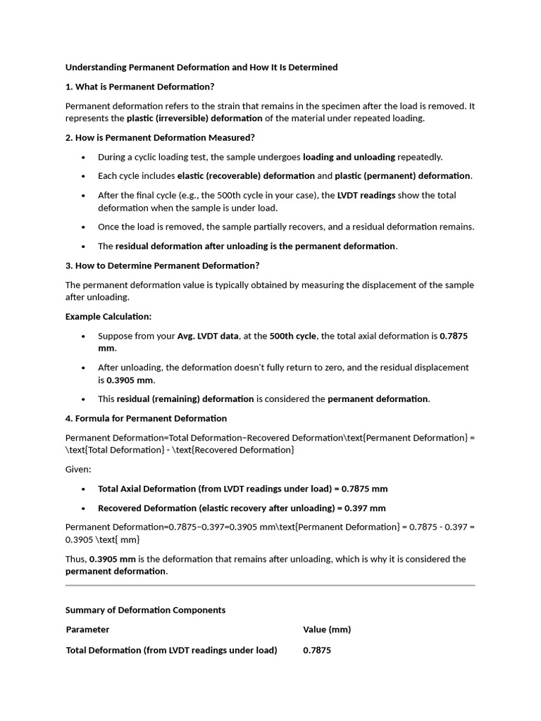 Calculating Permanent Deformation | PDF | Deformation (Engineering ...