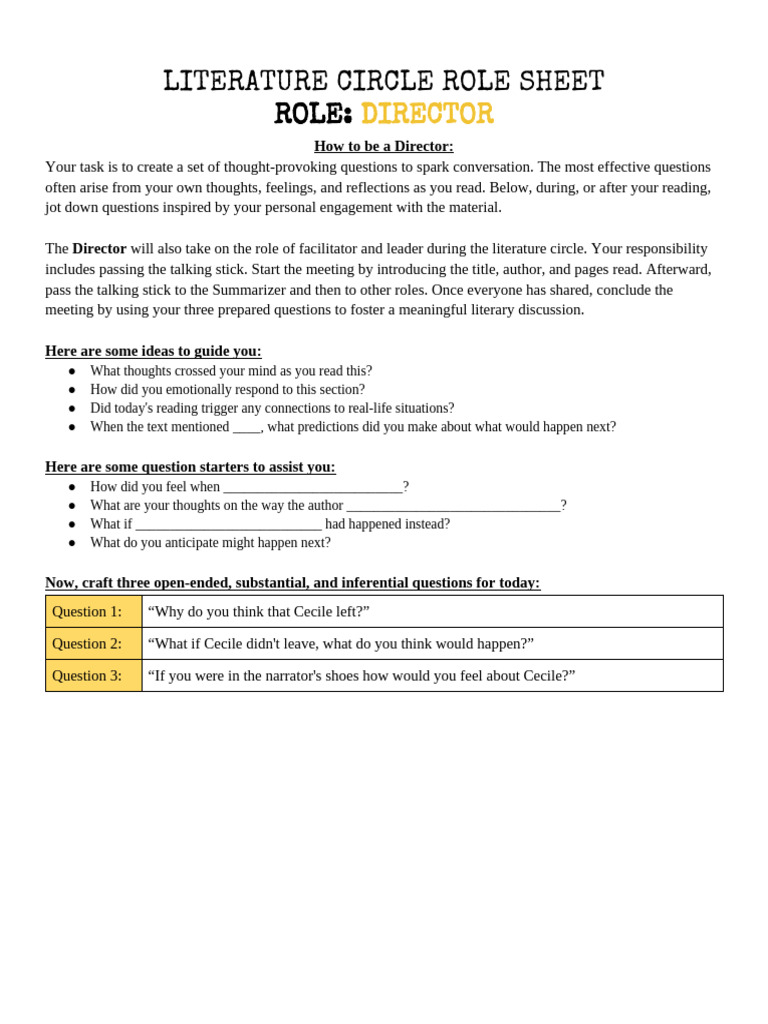 Lit Circle Role Director | PDF