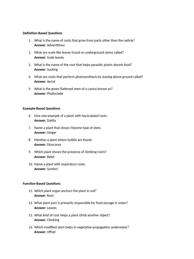 Chapter 3, Class 7 MCQ Practice | PDF | Branches Of Botany | Plants