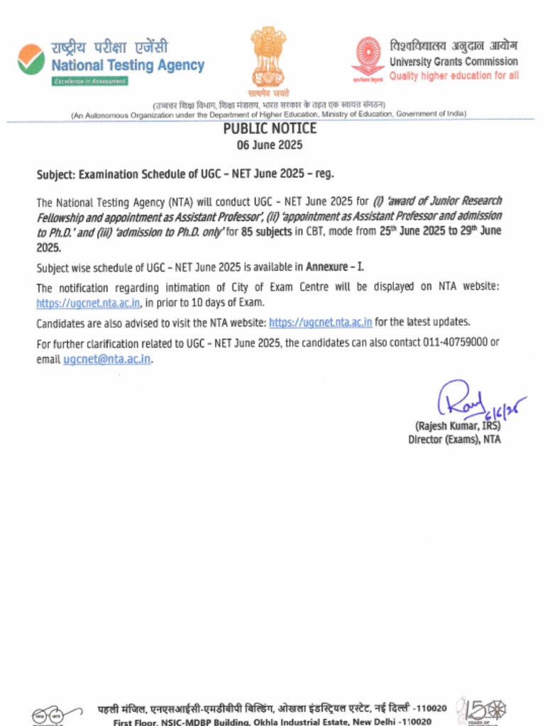 Public Notice For Schedule of Ugc Net June 2025 250606 182444 | PDF