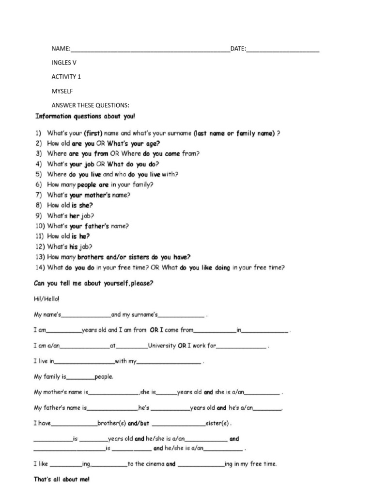 Personal Information Activity | PDF