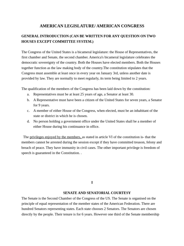 Overview of the U.S. Congress Structure | PDF | United States House Of ...