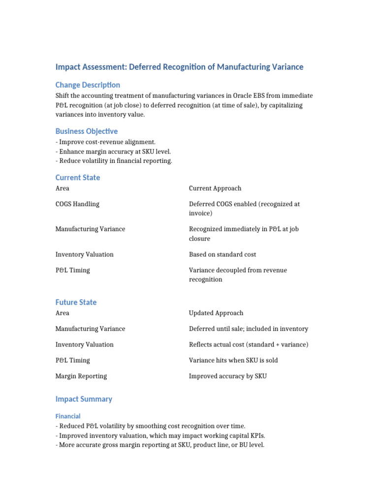Deferred Manufacturing Variance Impact Assessment | PDF | Inventory ...