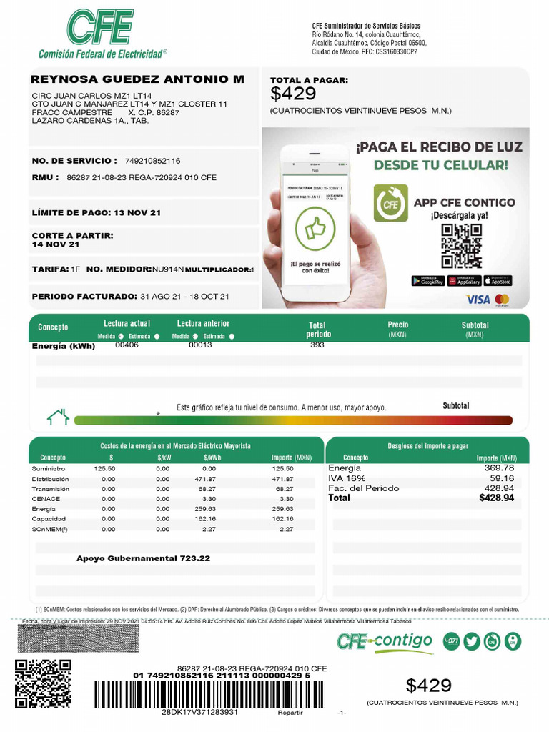 Recibo 749210852116 Octu Bre | PDF | México