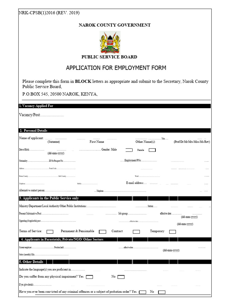 NRK CPSB Employment Application Form | PDF