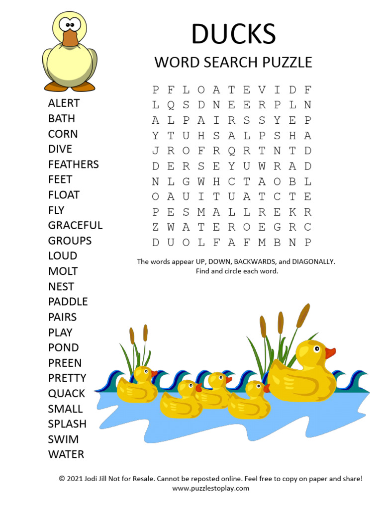 Ducks Word Search Puzzle File | PDF