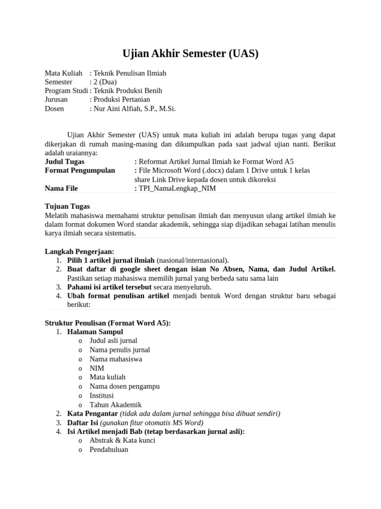 Soal UAS - Teknik Penulisan Ilmiah | PDF