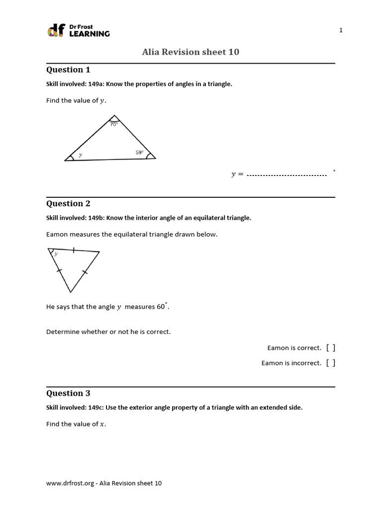 Triangle Angle Properties Worksheet | PDF | Triangle | Angle