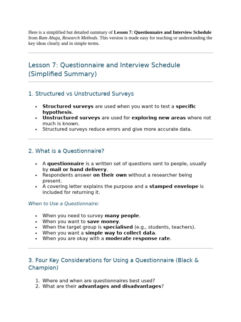 Questionnaire and Interview Schedule Guide | PDF | Questionnaire | Question