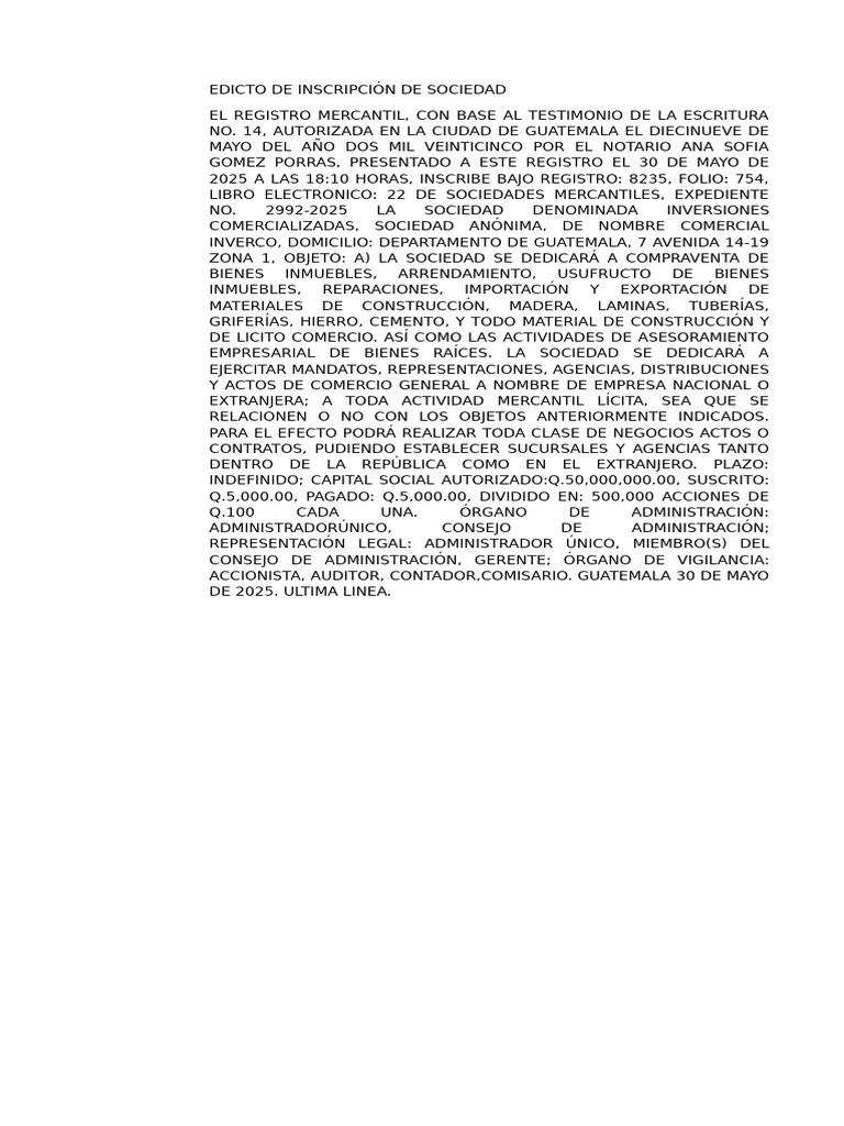 Edicto de Inscripción de Sociedad-1 | PDF