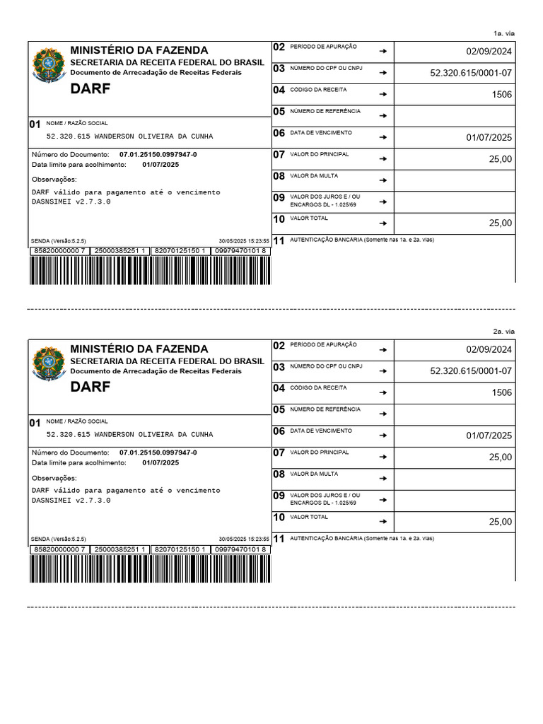 DASNSIMEI-DARF-MAED-523206152024001 | PDF | Brasil