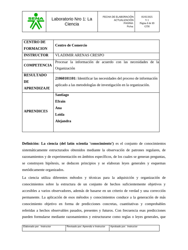 Laboratorio Nro 1 La Ciencia | PDF | Science | Hipótesis