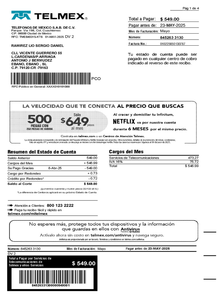Recibo Telmex (7) | PDF