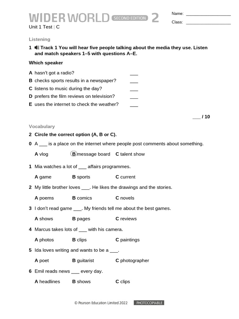 WiderWorld 2ed 2 U1Test GroupC | PDF | Linguistics