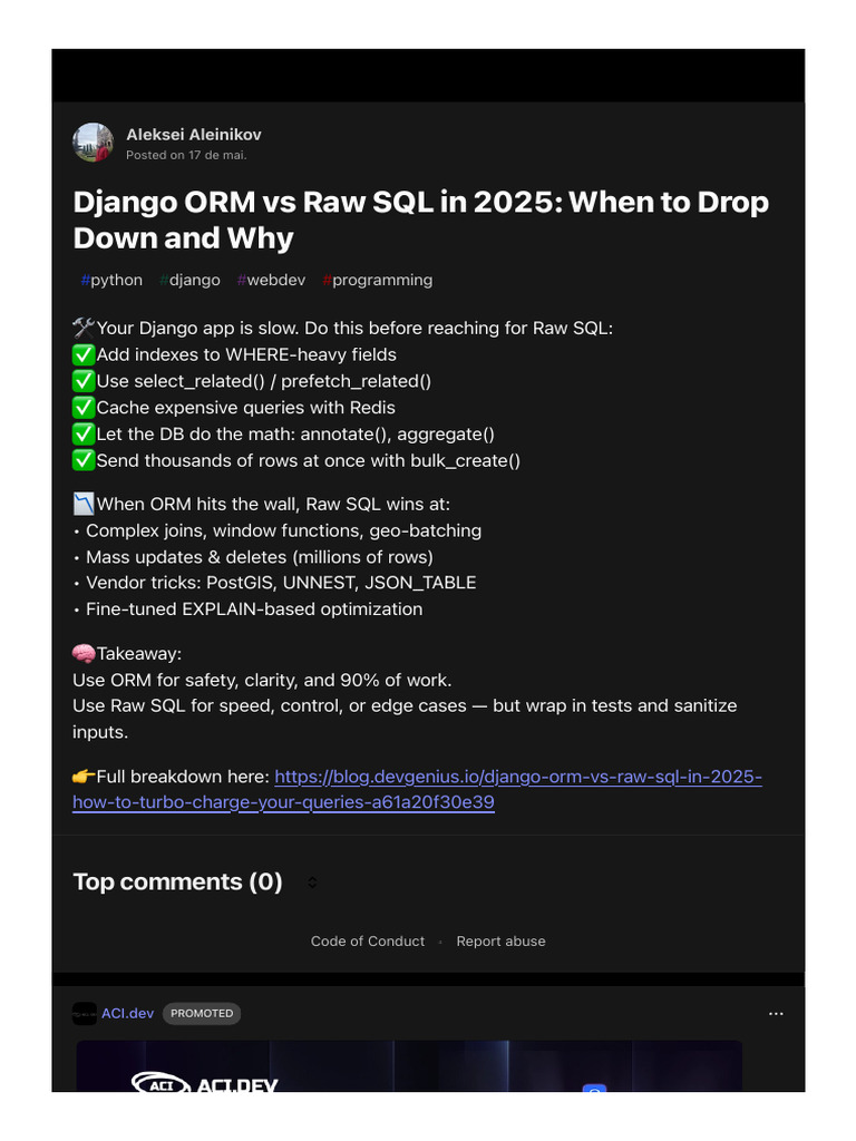 Django ORM Vs Raw SQL in 2025 - When To Drop Down and Why - DeV Community | PDF