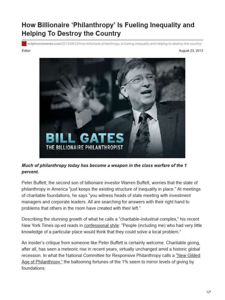 How Billionaire Philanthropy Is Fueling Inequality and Helping To ...