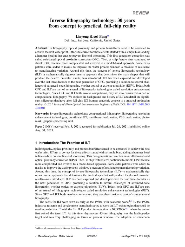 Inverse Lithography Technology 30 Years From Concept to Practical, Full ...